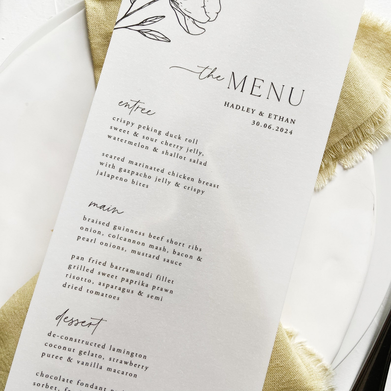 Wedding Dinner Menu Cards Printed on Vellum With Black or White Inks ...