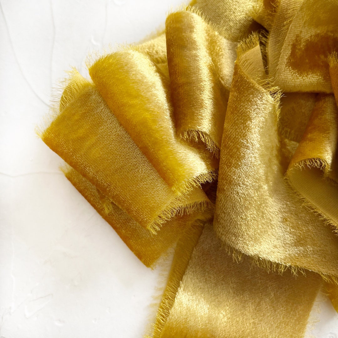 Mustard Hand Dyed Velvet Ribbon,hand Torn ,golden Velvet Ribbon, Ribbon ...