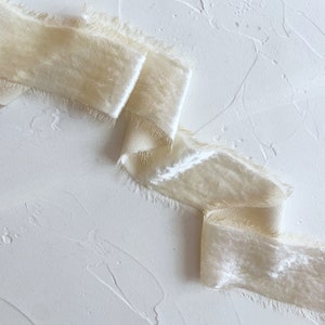 IVORY - Hand Torn Silk Velvet Ribbon,hand Dyed ,ivory Ribbon, Ribbon ...