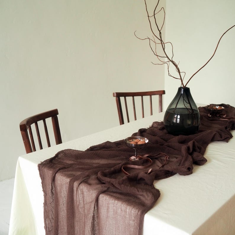 Brown Cheesecloth Table Runner for Boho Wedding Decor - Hand Dyed Sheer ...