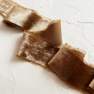 COPPER - Hand Torn Silk Velvet Ribbon,hand Dyed ,bronze Ribbon, Ribbon ...