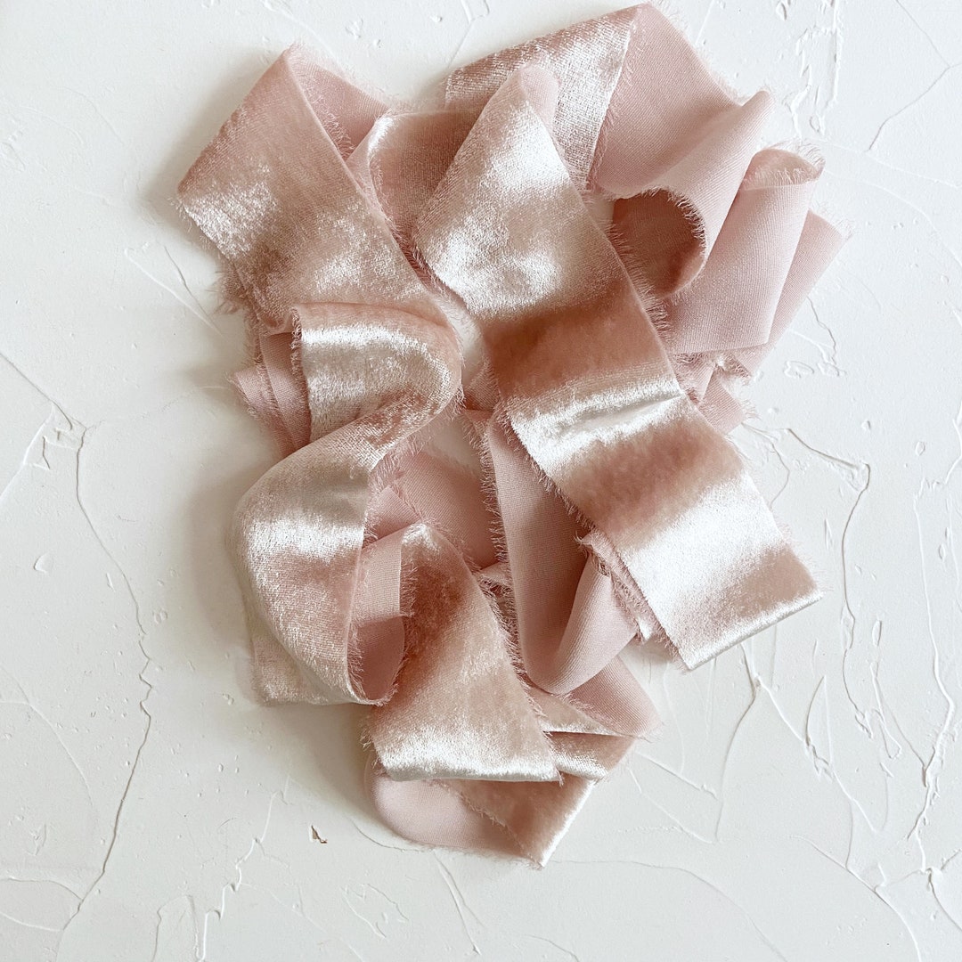 BLUSH PINK Hand Torn Silk Velvet Ribbon,hand Dyed ,pale Pink Velvet ...