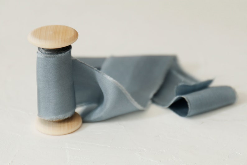 DUSTY BLUE wedding silk ribbonHand dyed silk ribbonSilk | Etsy