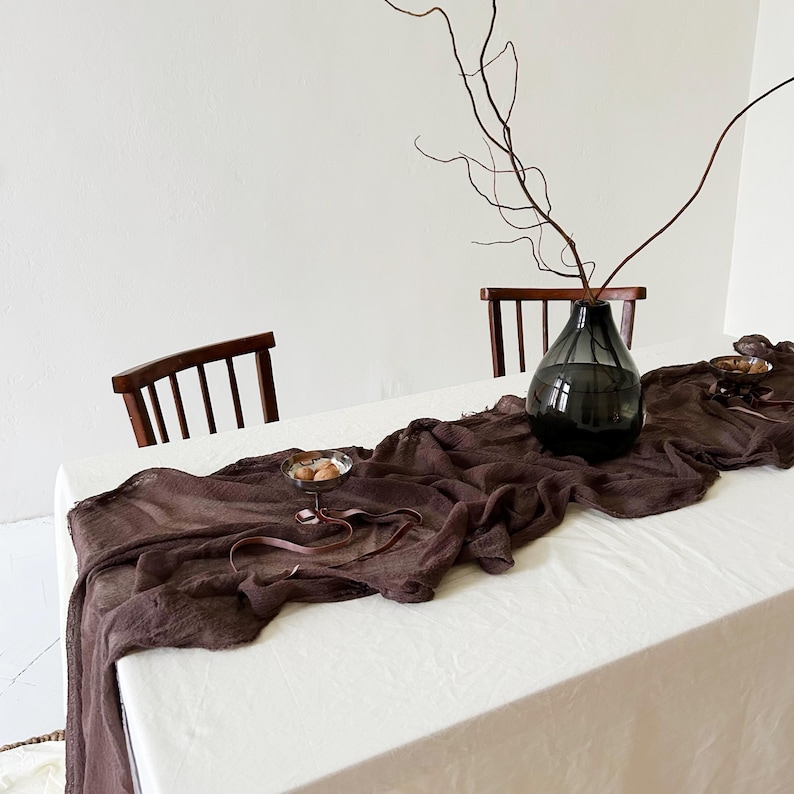 Brown Cheesecloth Table Runner for Boho Wedding Decor - Hand Dyed Sheer ...