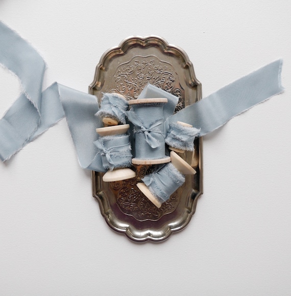 Slate Blue Silk Ribbon Hand Dyed Silk Ribbon Dusty Blue | Etsy