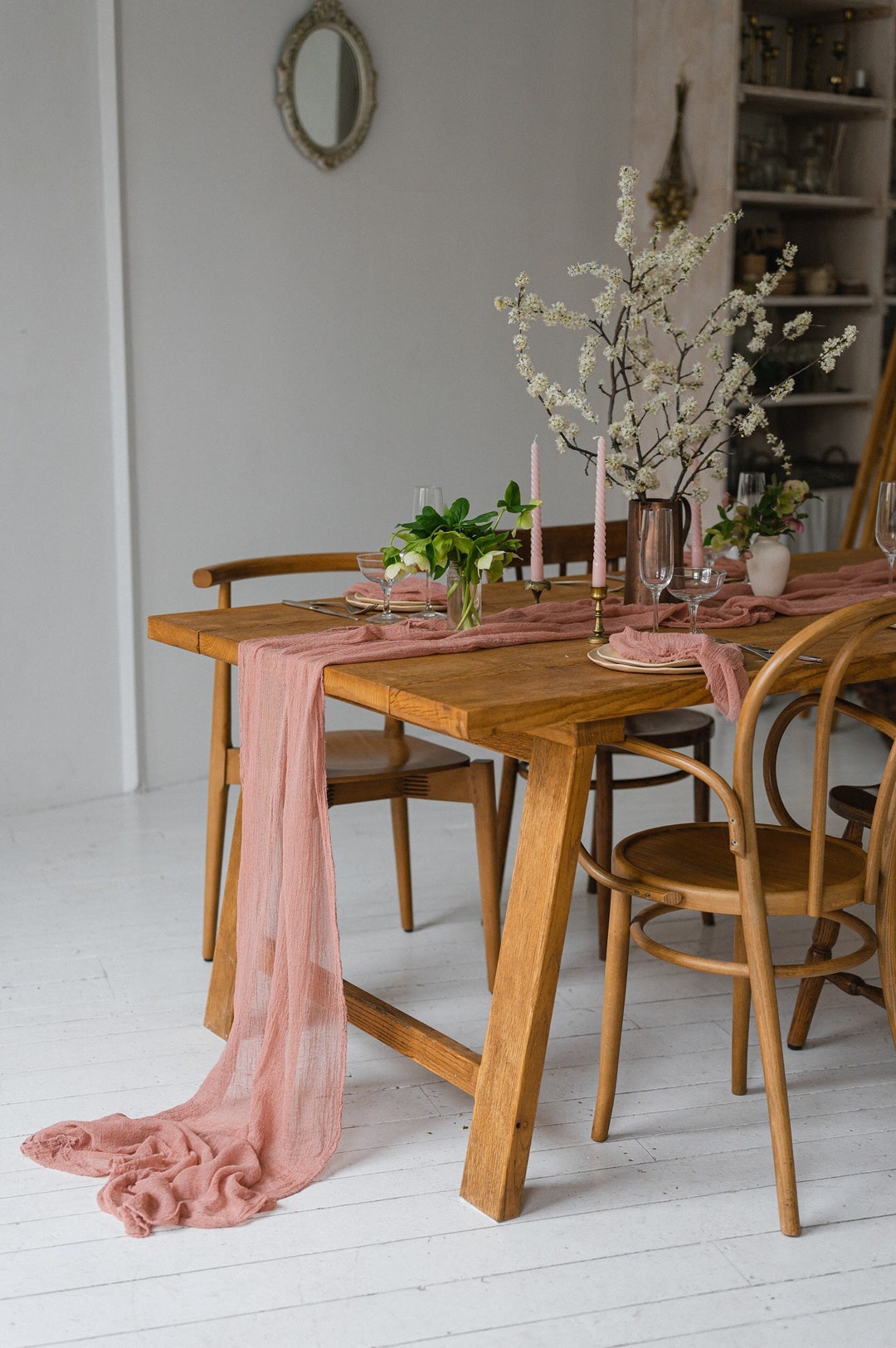 Rustic Cheesecloth Table Runner - RED CLAY, Farmhouse Table Decor ...