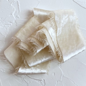 IVORY - Hand Torn Silk Velvet Ribbon,hand Dyed ,ivory Ribbon, Ribbon ...