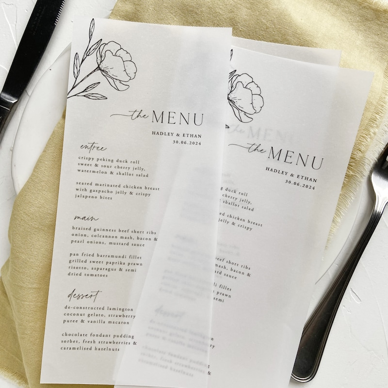 Wedding Dinner Menus - Etsy