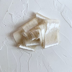 IVORY - Hand Torn Silk Velvet Ribbon,hand Dyed ,ivory Ribbon, Ribbon ...