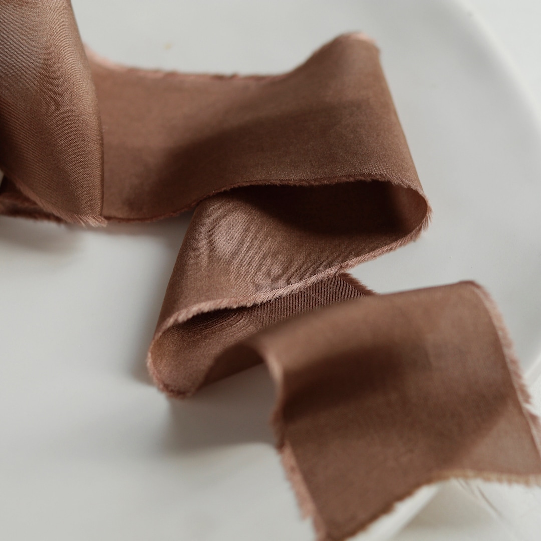 CHOCOLATE BROWN Silk Ribbon,hand Dyed Stationary Ribbon Frayed Edge ...
