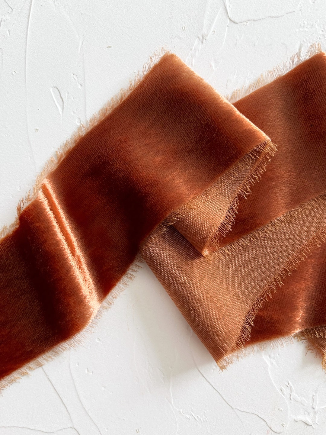 Vintage Rust - Hand Dyed Velvet Ribbon Hand Torn Burnt Orange Velvet ...