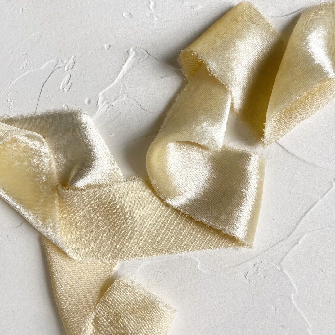VANILLA - Pale Yellow Hand Torn Silk Velvet Ribbon Neutral Velvet ...
