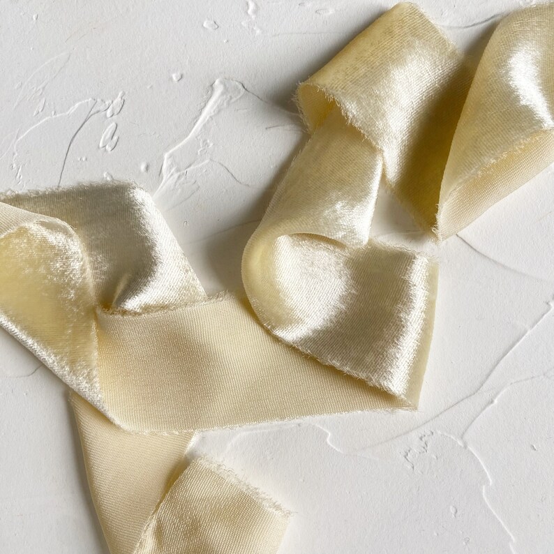 VANILLA - Pale Yellow Hand Torn Silk Velvet Ribbon Neutral Velvet ...