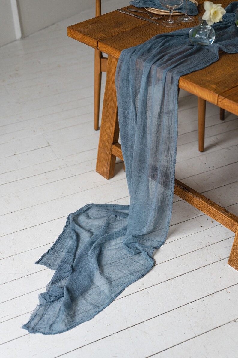 Dusty Blue Cheesecloth Table Runner Farmhouse Table Decor - Etsy