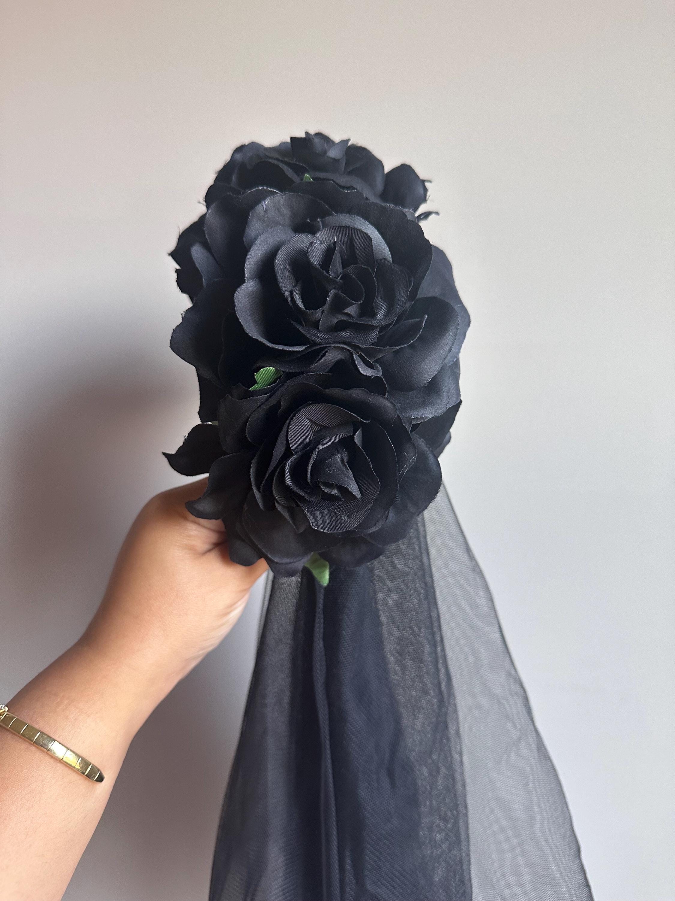 Corpse Bride Headband With Veil and Black Roses - Etsy