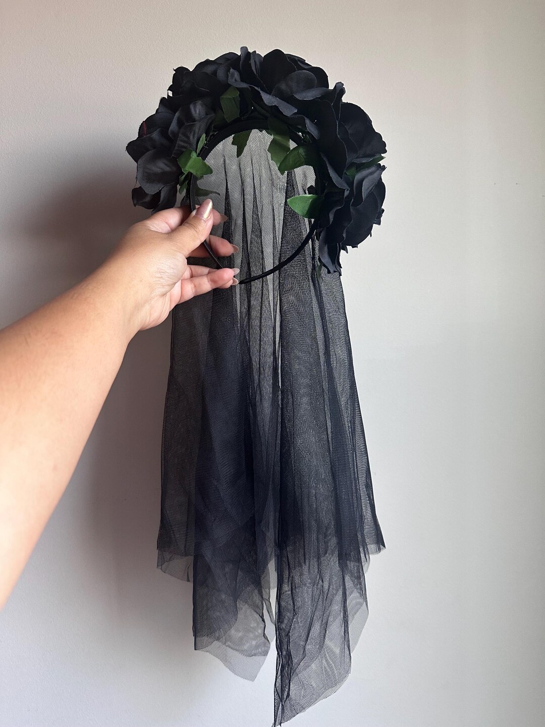 Corpse Bride Headband With Veil and Black Roses - Etsy