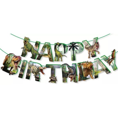 Dinosaur Happy Birthday Banner Hanging Bunting Party - Etsy