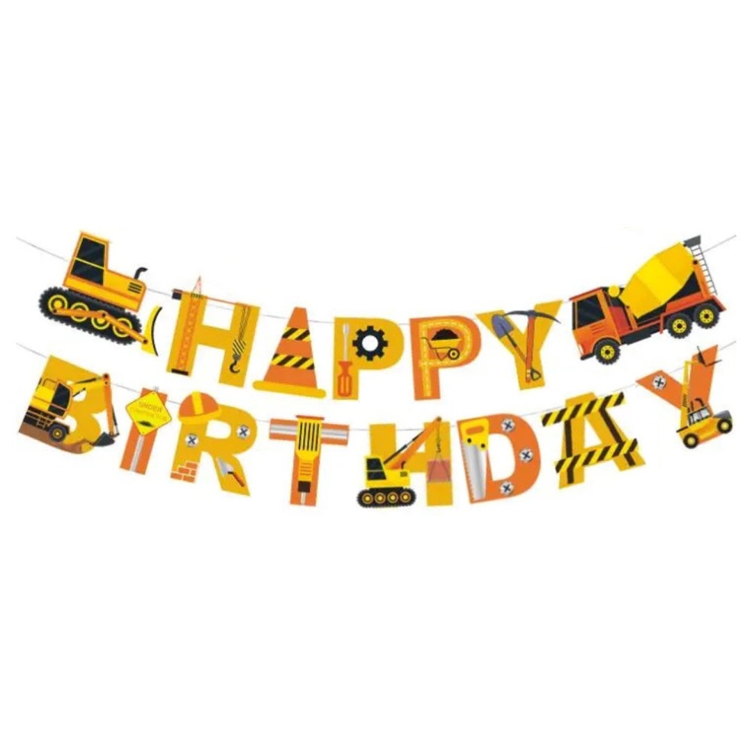 Construction Happy Birthday Banner Kids Boys Party Garland Bunting ...