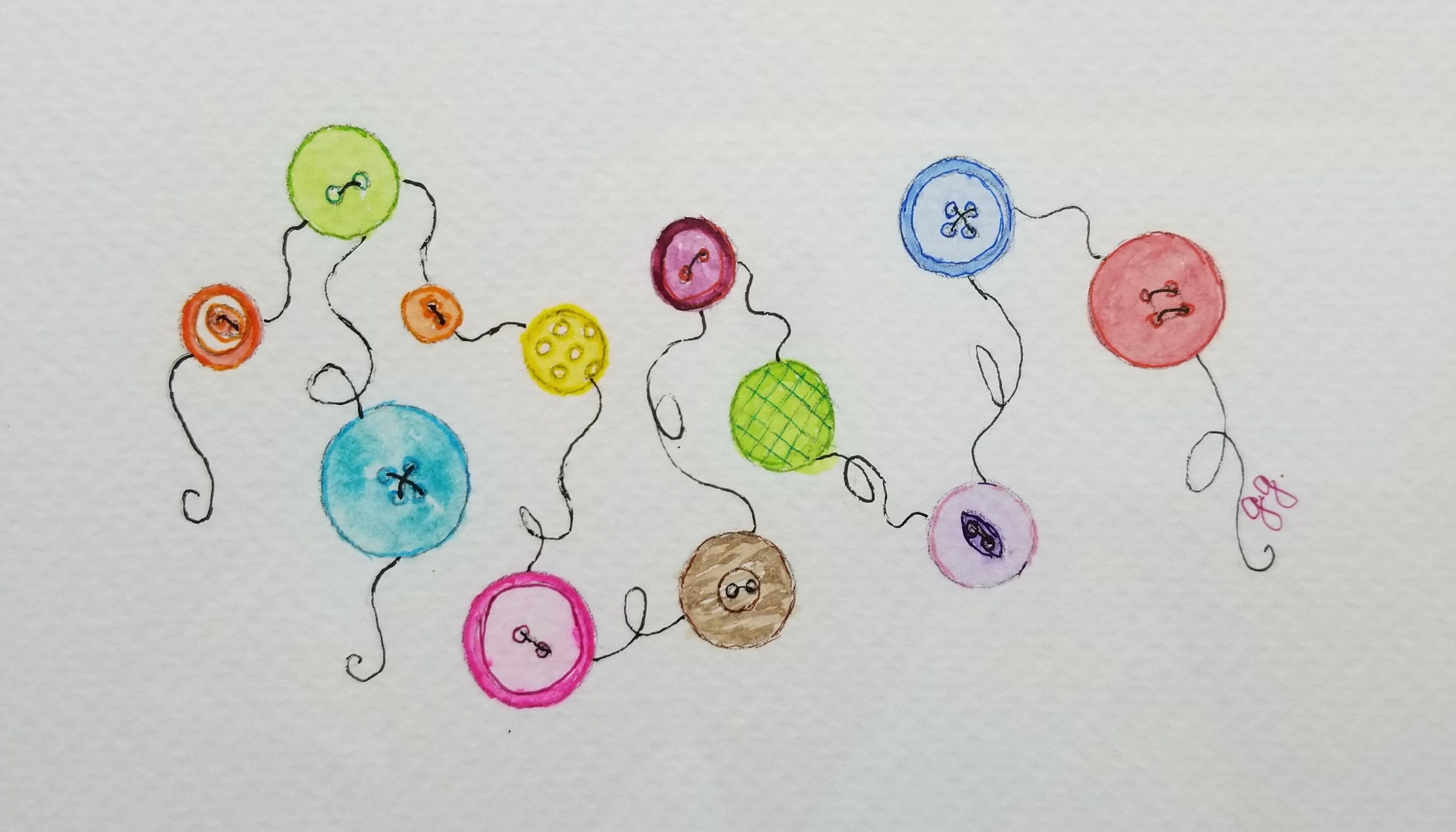 Buttons Original Watercolor Painting - Etsy UK