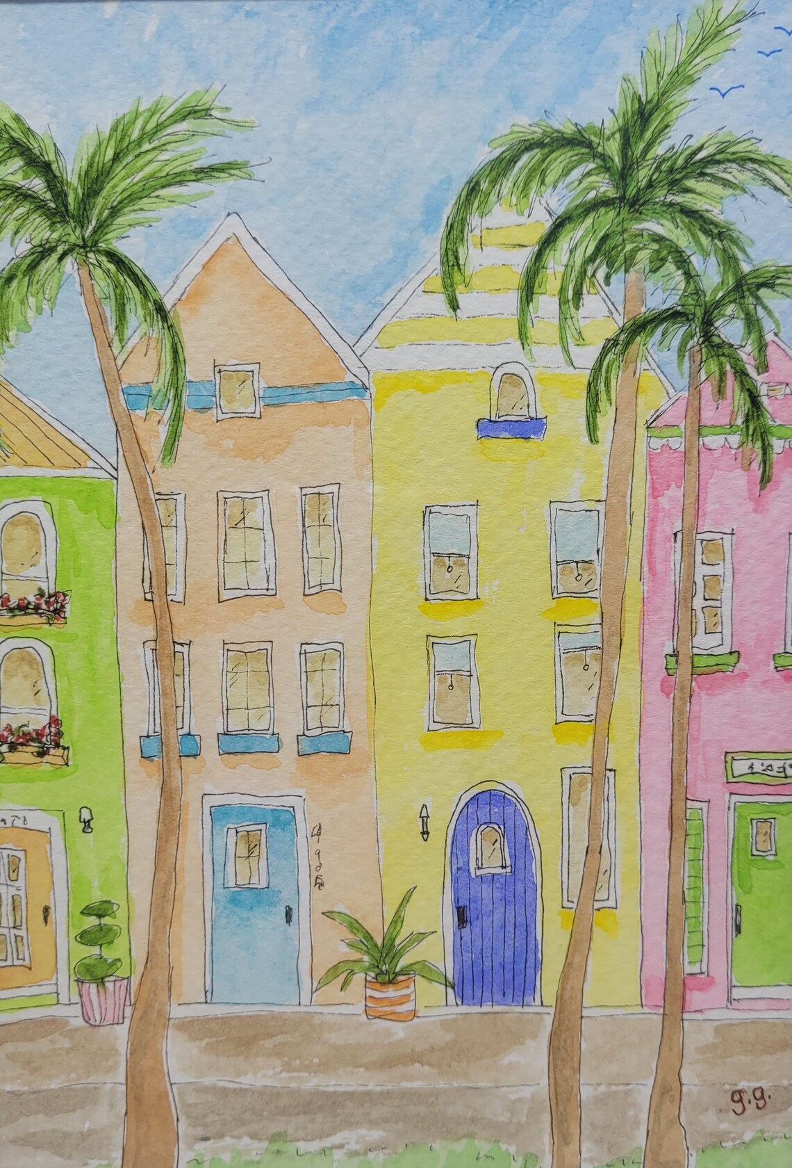 Palm Avenue Original Watercolor Painting - Etsy