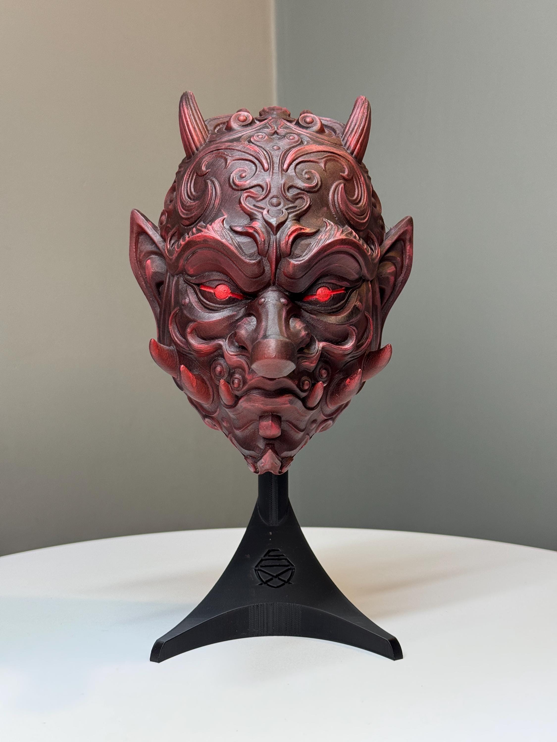 Japanese Tengu Mask – Hand Painted Red Demon Mask Wall Art – Silver ...