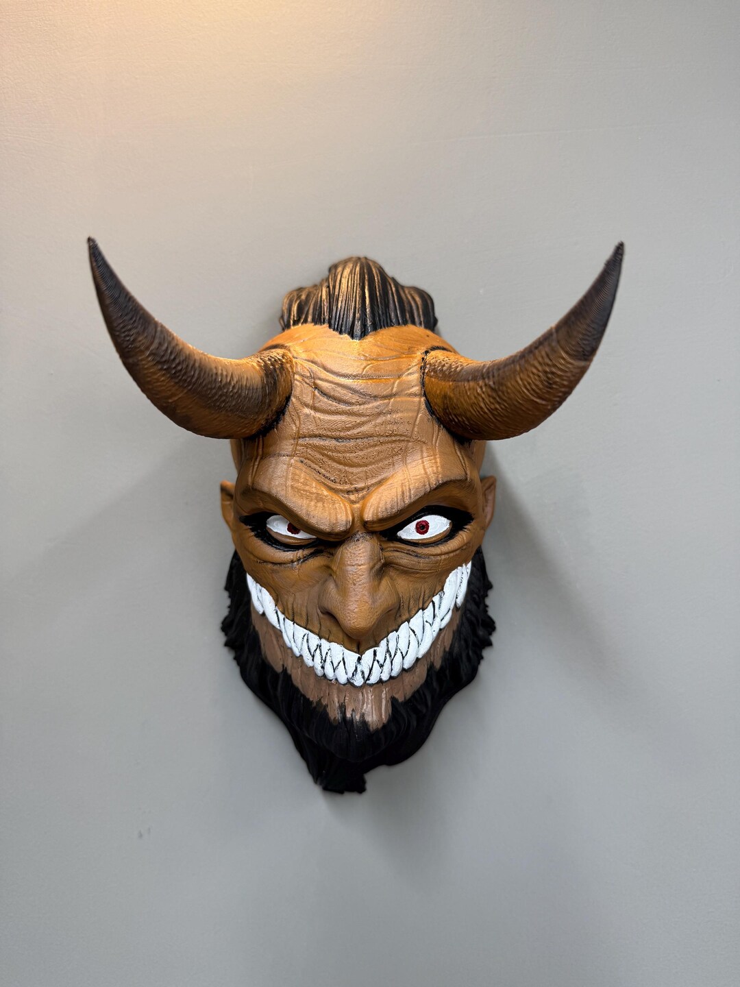 Krampus Wall Mask – Hand-painted Folklore Demon Head | Gothic Wall Art ...