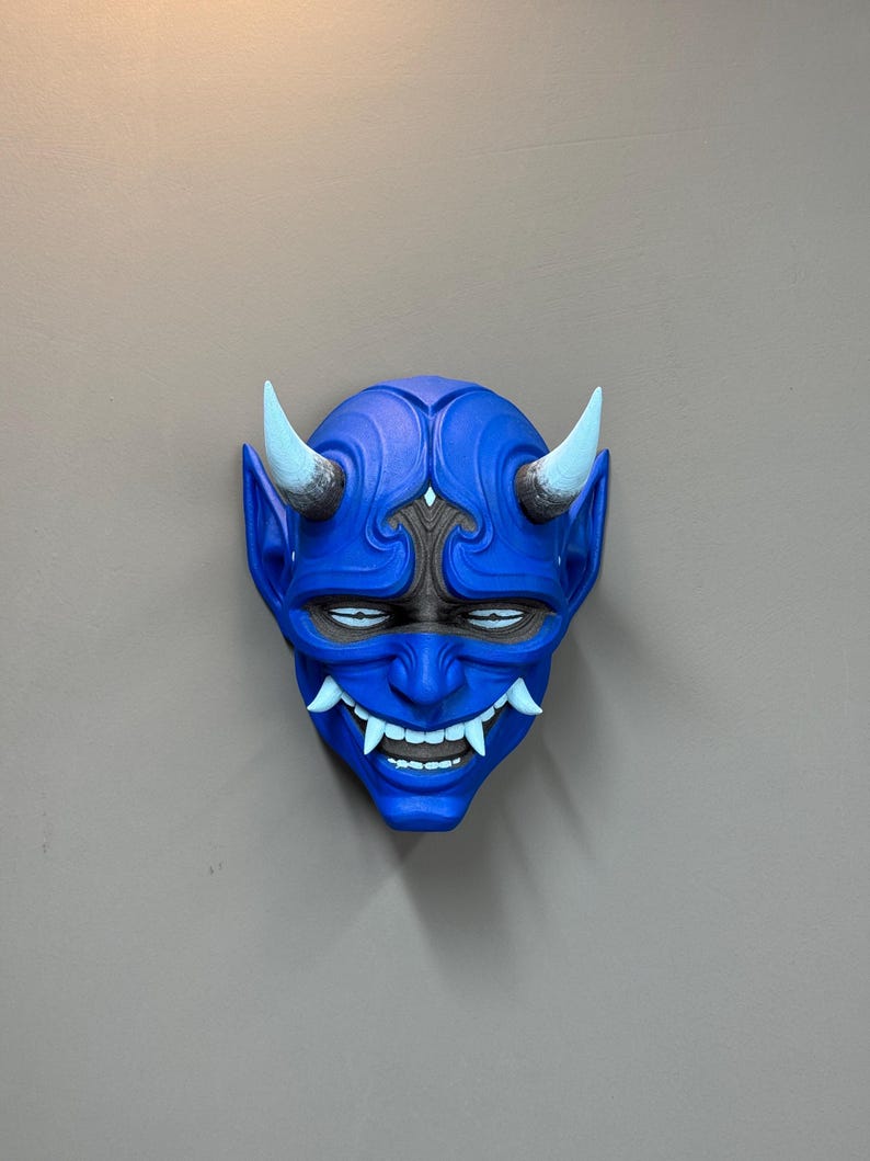 Hand-painted 3D Printed Oni Mask Wall Hanging - Japanese Demon Art ...