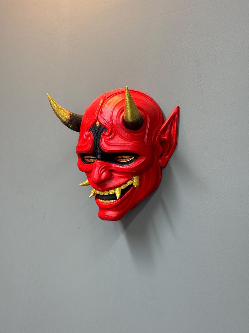 Hand-painted 3D Printed Oni Mask Wall Hanging - Japanese Demon Art ...