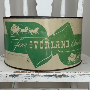 Vintage RARE Candy Tin Fine Overland Candies Chicago Company Leaf Brand Green/cream Advertising ...