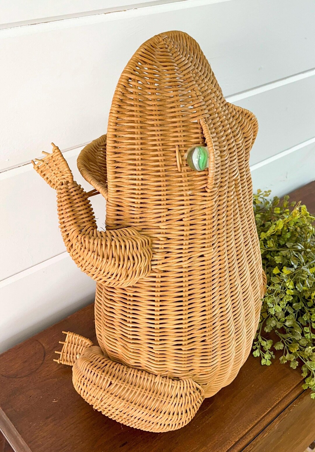 Vintage Wicker Frog Basket - MCM -BOHO -magazine Holder - Rattan ...