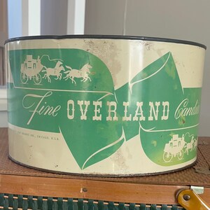 Vintage RARE Candy Tin Fine Overland Candies Chicago Company Leaf Brand Green/cream Advertising ...