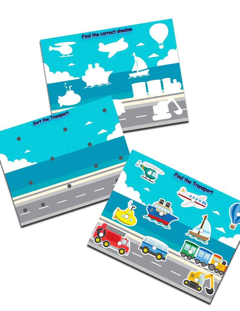 Land Air Water Transportation Matching, Busy Book Printable, Preschool ...