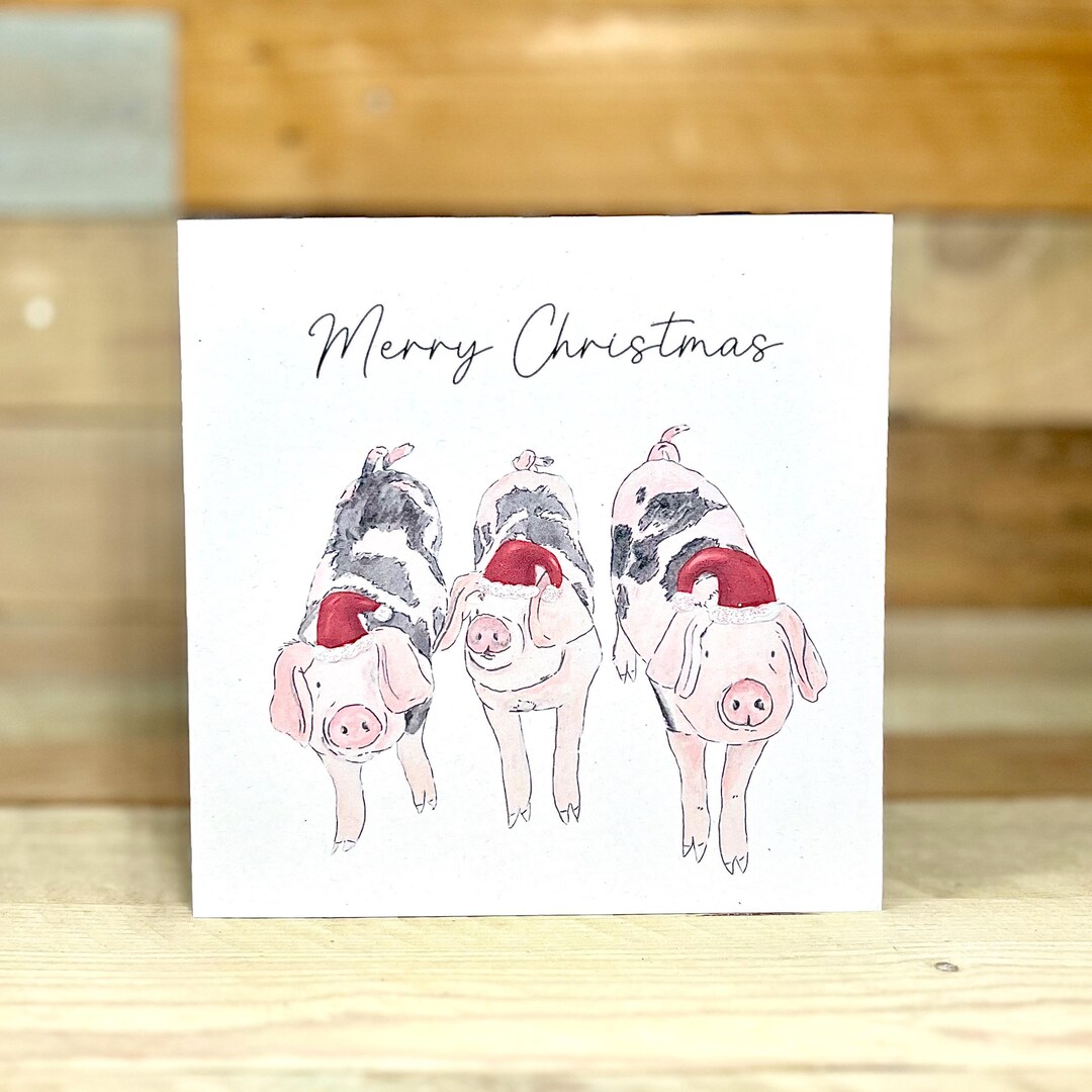Pig Christmas Card Farm Animal Christmas Card, Watercolour Christmas ...