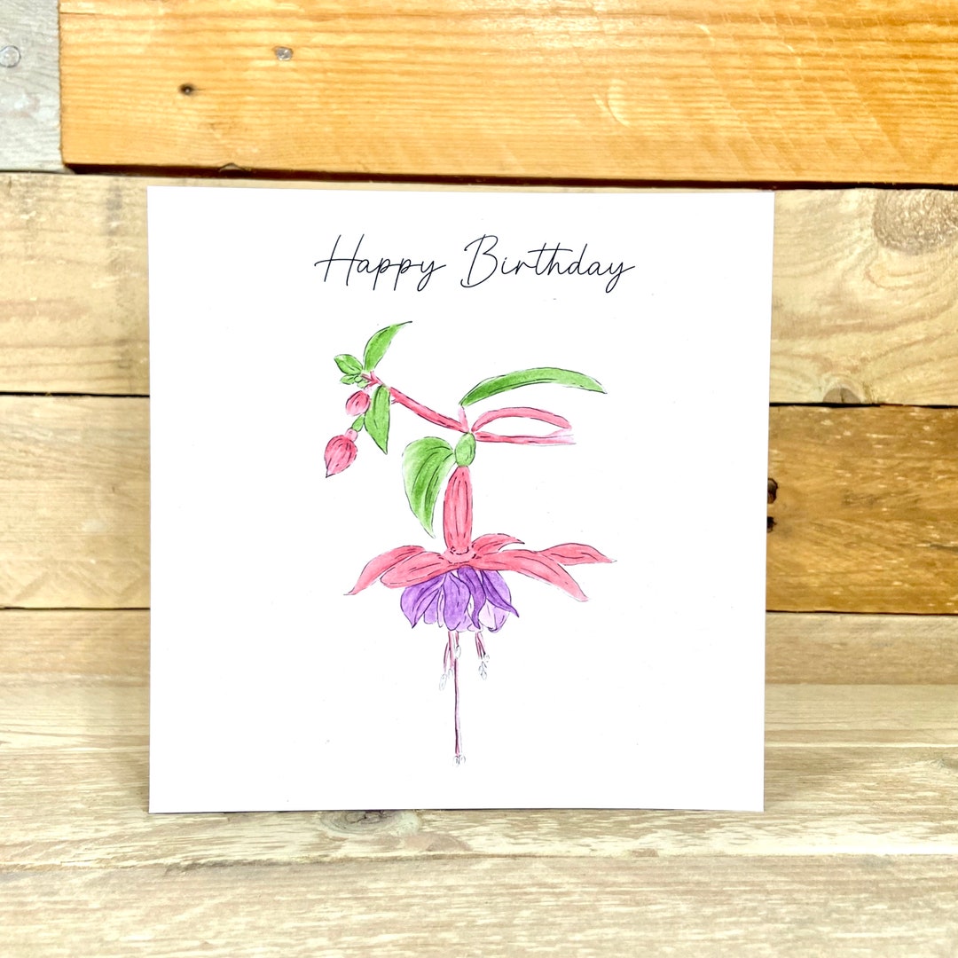 Fuchsia Birthday Card Fuchsia Card, Eco Friendly, for Her, Floral Card ...