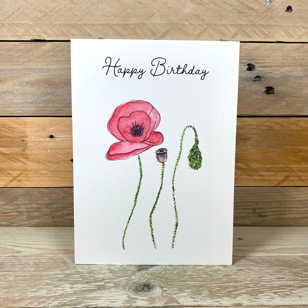 Personalised Poppy Birthday Card | Floral Birthday Card, Flower Card ...