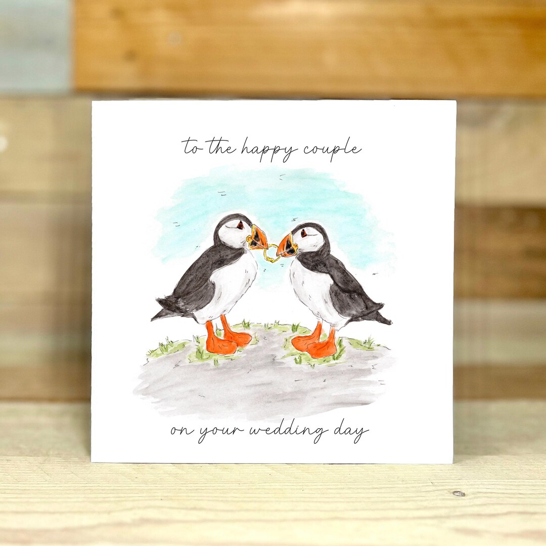 Personalised Puffin Wedding Card | Custom Wedding Card, Unique Wedding ...