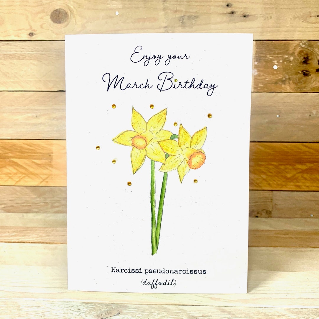 Personalised March Birthday Card | Birth Flower, Daffodil, Keepsake ...