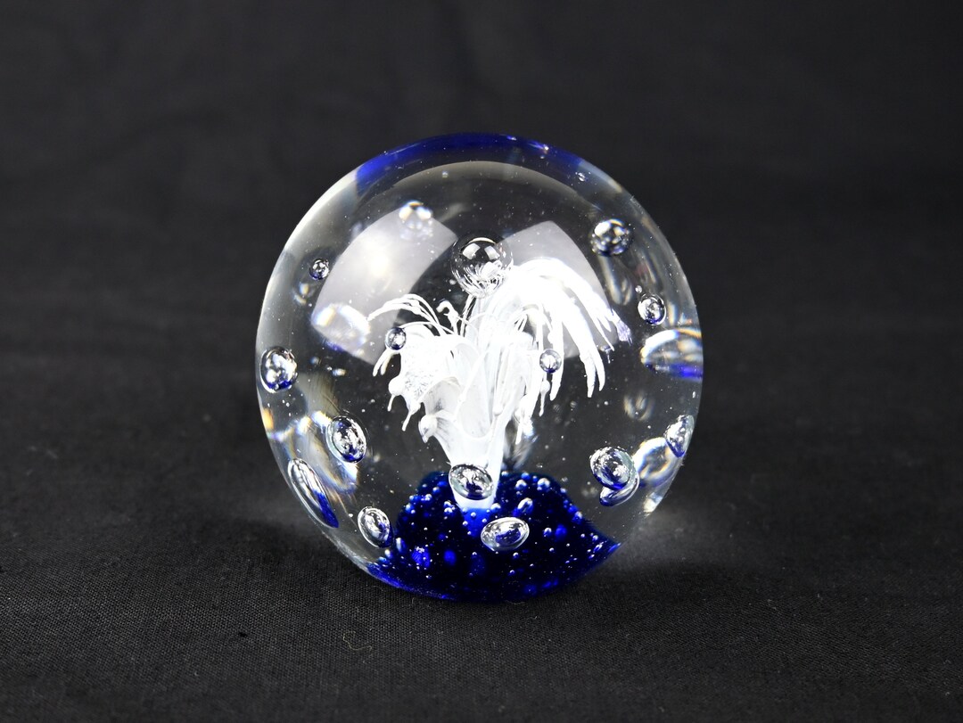 Vintage Paperweight - White Blue Bubbles - Etsy