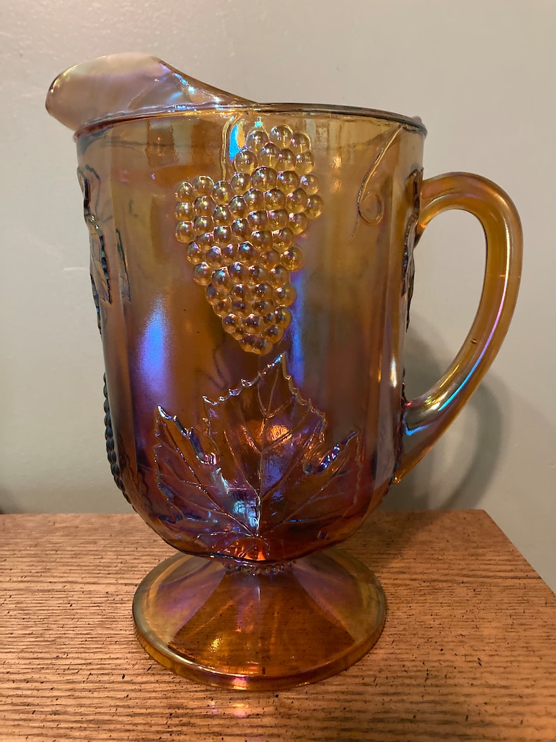 Vintage Gold Carnival Glass Pitcher - Etsy