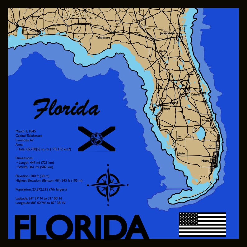 Florida Bathymetric Map SVG: Laser Cut File (digital Download) - Etsy