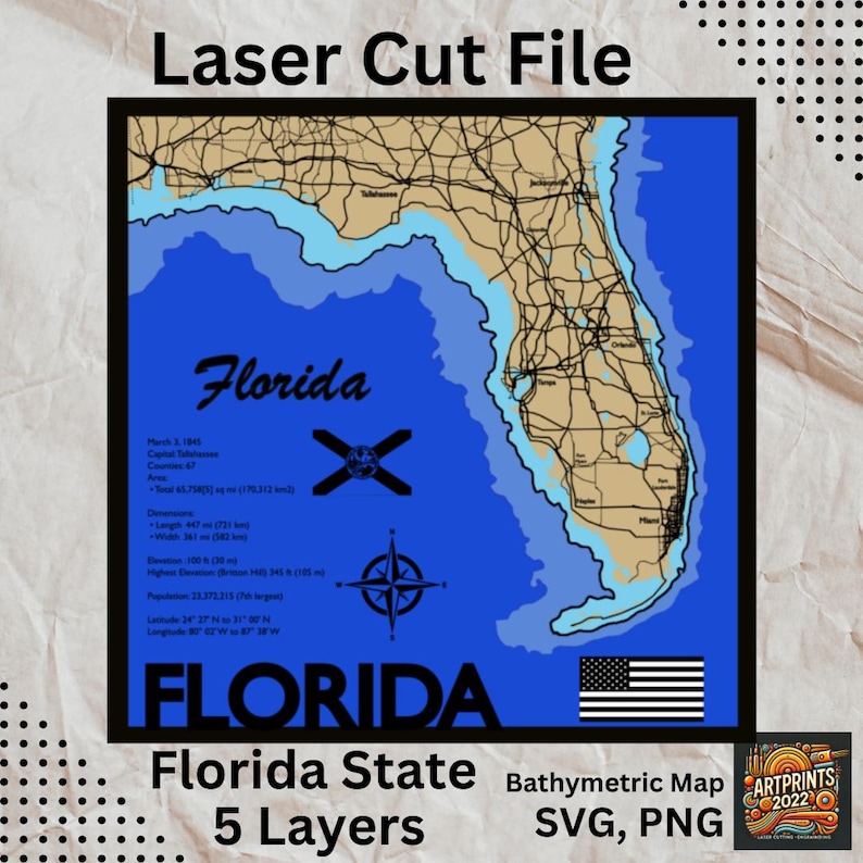 Digital File SVG, PNG - Florida State, Bathymetric Depth Layers SVG ...