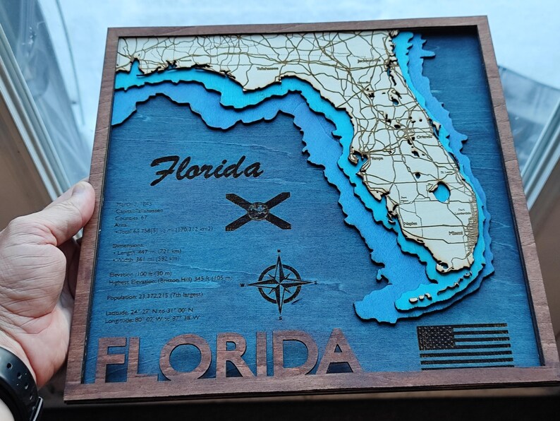 Florida Bathymetric Map SVG: Laser Cut File (digital Download) - Etsy