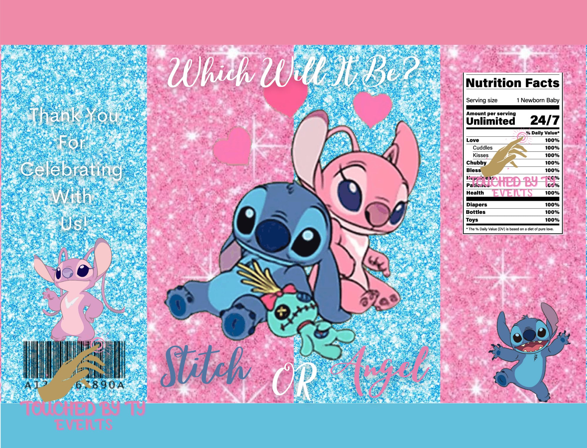 Stitch And Angel Gender Reveal Cake