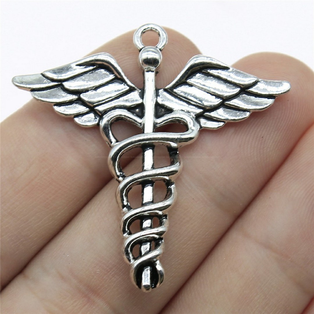 Charms Caduceus Medical Symbol MD Pendant 40x40mm Antique Making Fit ...