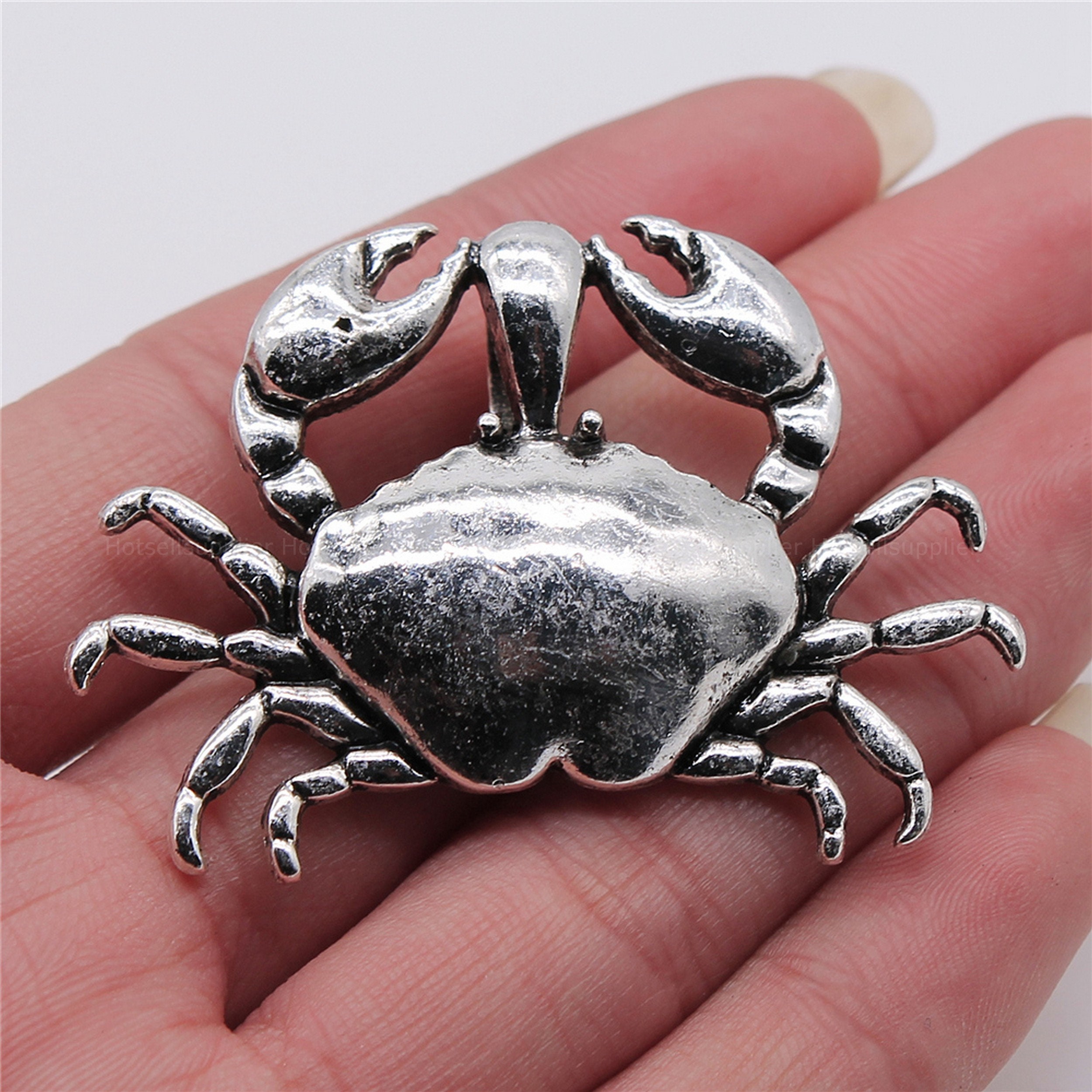 Cute Crab Charms Crab Pendant Beach Antique Silver Tone 38x54mm Metal ...