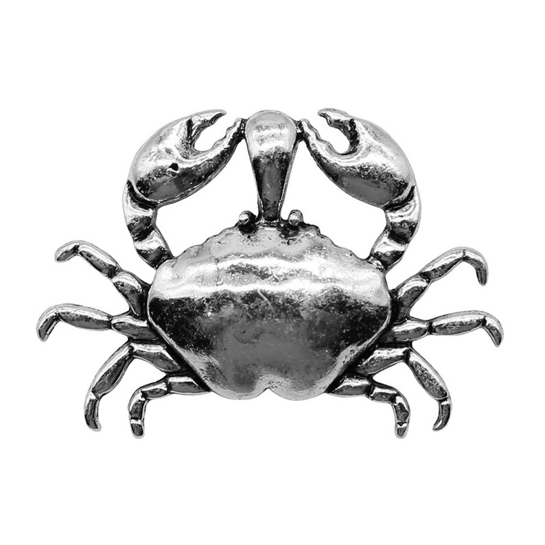 Cute Crab Charms Crab Pendant Beach Antique Silver Tone 38x54mm Metal ...
