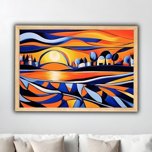 Abstract Sunset Landscape Art Vibrant Geometric Canvas Modern Colorful ...