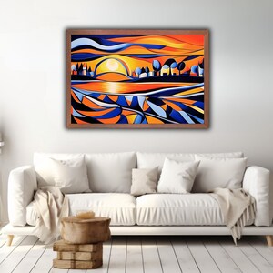 Abstract Sunset Landscape Art Vibrant Geometric Canvas Modern Colorful ...