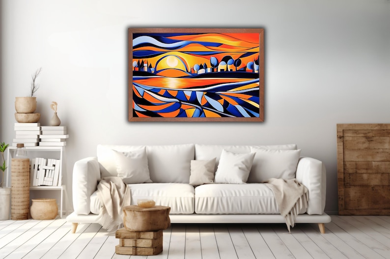 Abstract Sunset Landscape Art Vibrant Geometric Canvas Modern Colorful ...