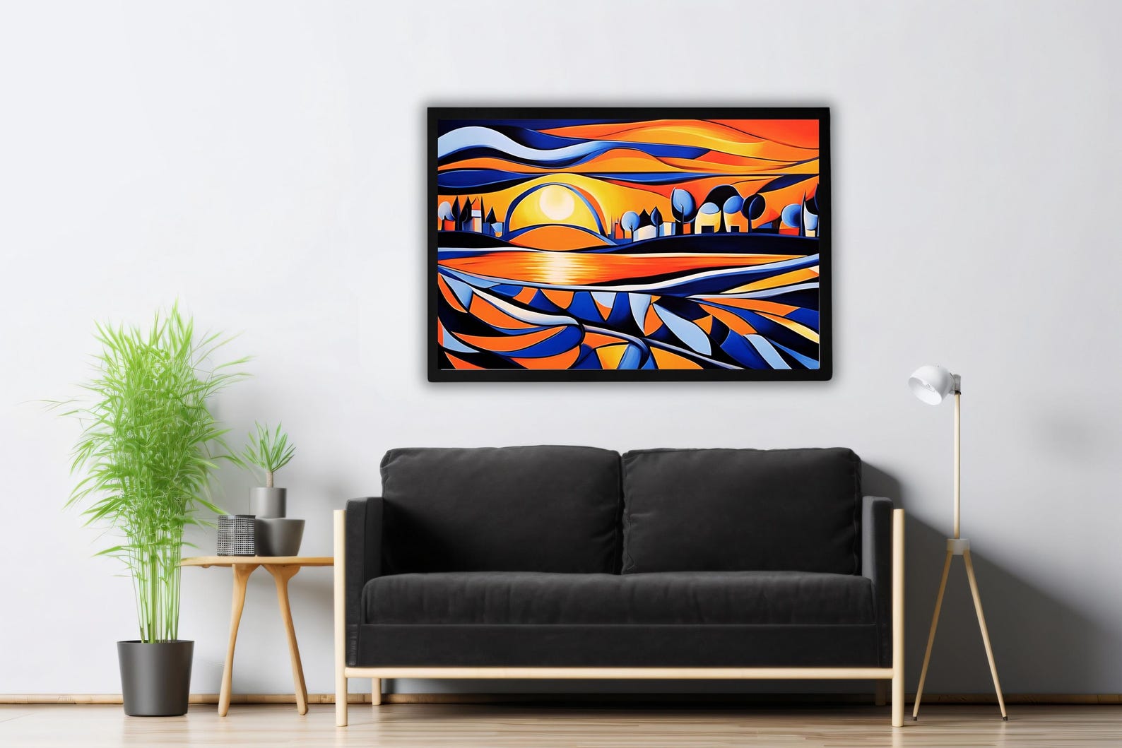 Abstract Sunset Landscape Art Vibrant Geometric Canvas Modern Colorful ...
